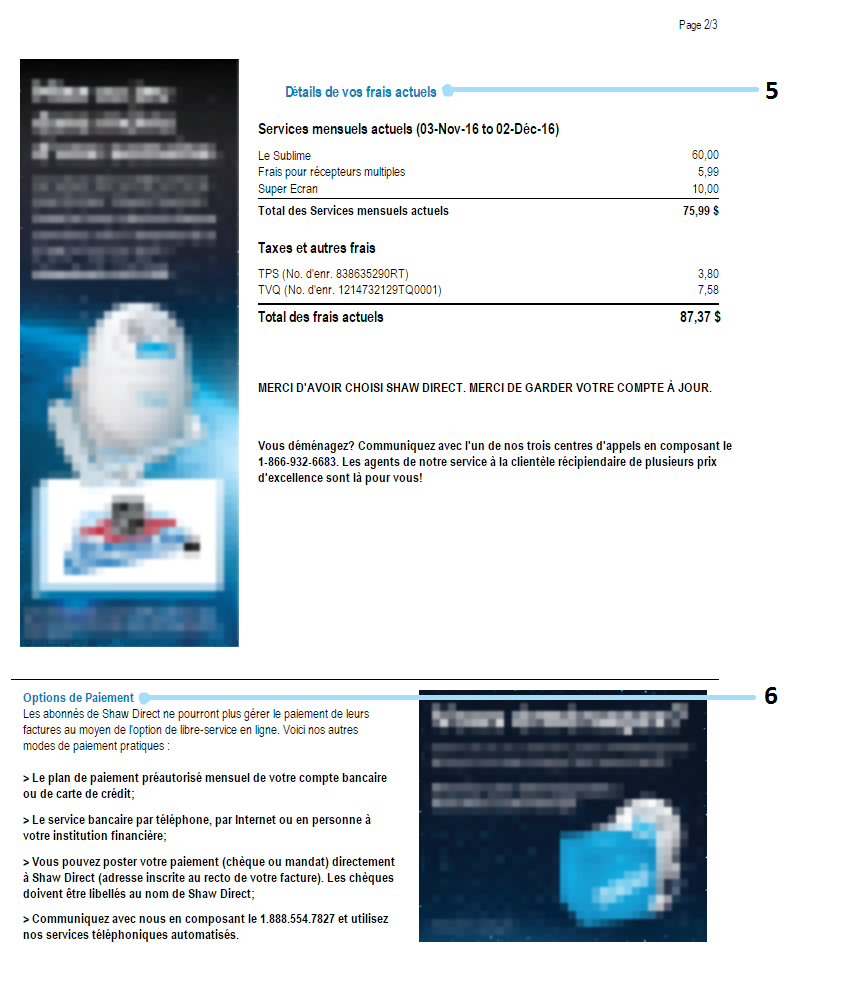 Explication de votre facture de Shaw Direct