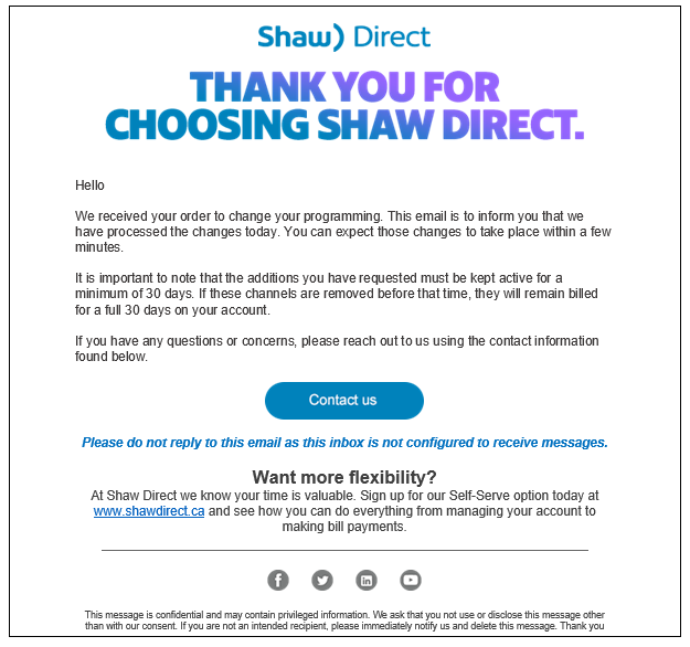 How to Upgrade your Shaw Direct Programming Package