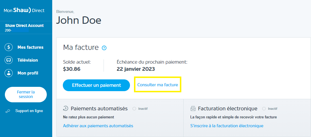 Questions courantes sur la facturation de Shaw Direct
